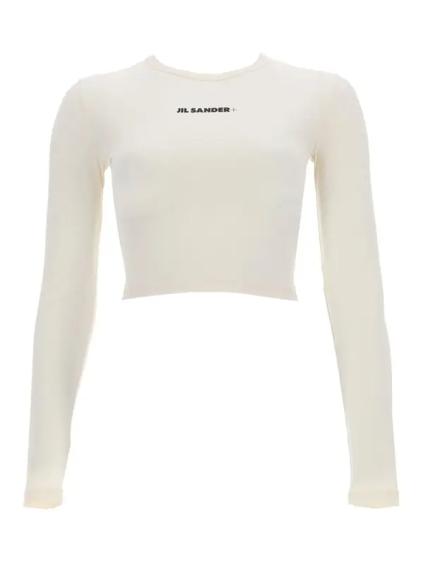 JIL SANDER Cropped Long Sleeve Top With Logo - White