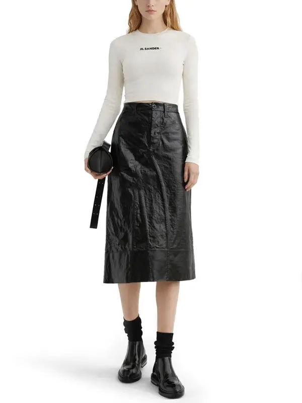JIL SANDER Cropped Long Sleeve Top With Logo - White