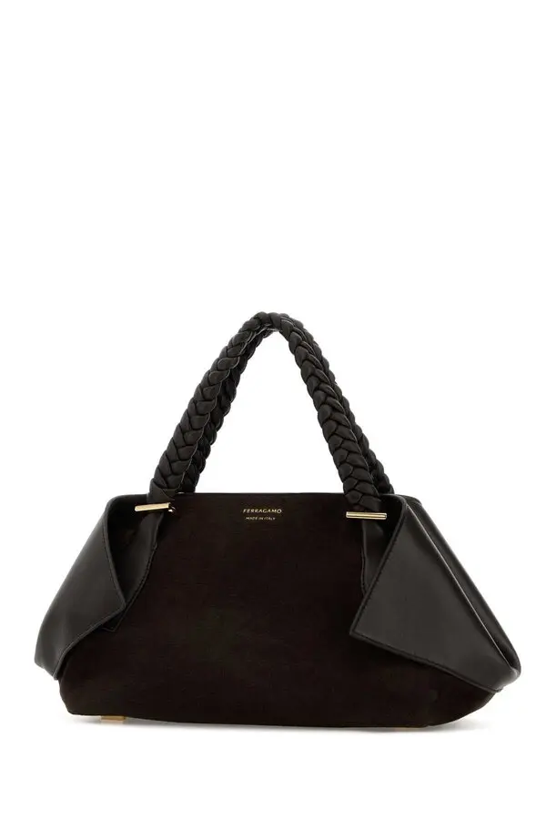 FERRAGAMO Dark Suede Handbag With Braided Handle