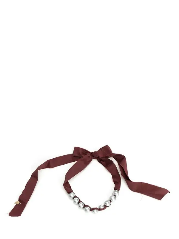 FORTE_FORTE Glass Pearl Necklace With Cotton Taffeta Laces - Brown