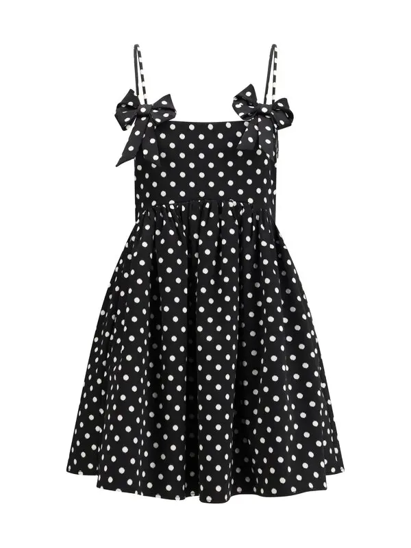 GANNI Polka-dot Satin Mini Dress With Bow Detail