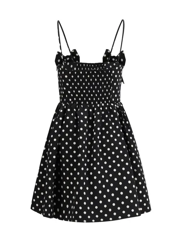 GANNI Polka-dot Satin Mini Dress With Bow Detail