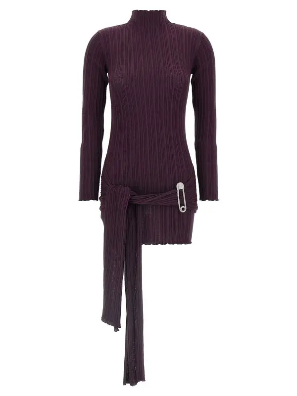 Giuseppe Di Morabito Jewel Brooch Ribbed Mini Dress