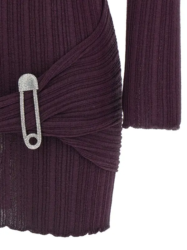 Giuseppe Di Morabito Jewel Brooch Ribbed Mini Dress