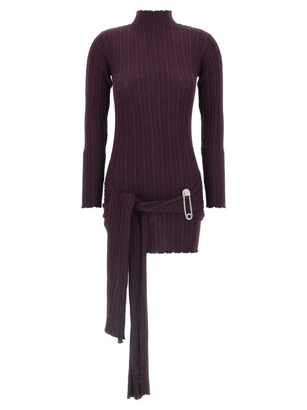 Giuseppe Di Morabito Jewel Brooch Ribbed Mini Dress