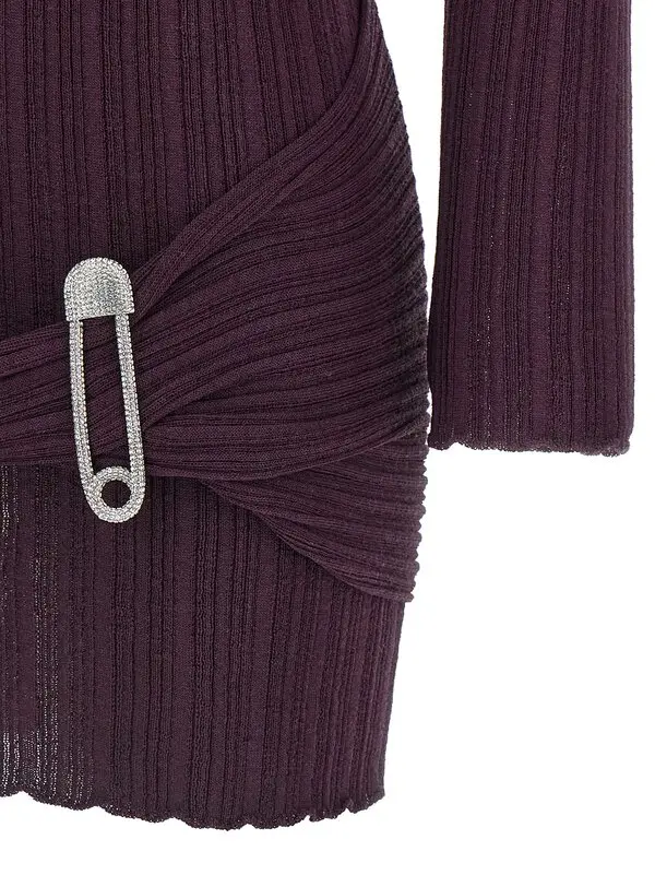 Giuseppe Di Morabito Jewel Brooch Ribbed Mini Dress