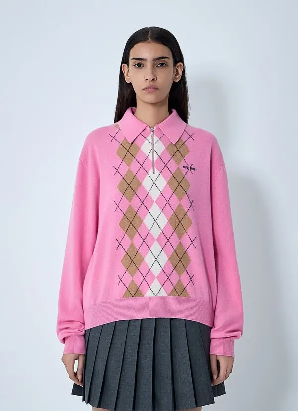 Miu Miu Wool Sweater With Logo Motif - Red