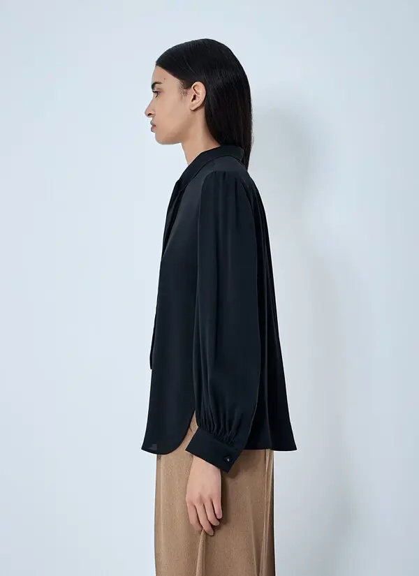 Max Mara Silk Button-down Shirt With Self-tie Neckline - Black