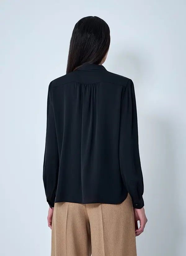 Max Mara Silk Button-down Shirt With Self-tie Neckline - Black