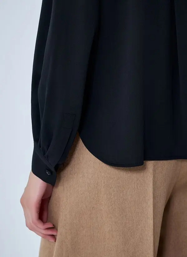 Max Mara Silk Button-down Shirt With Self-tie Neckline - Black