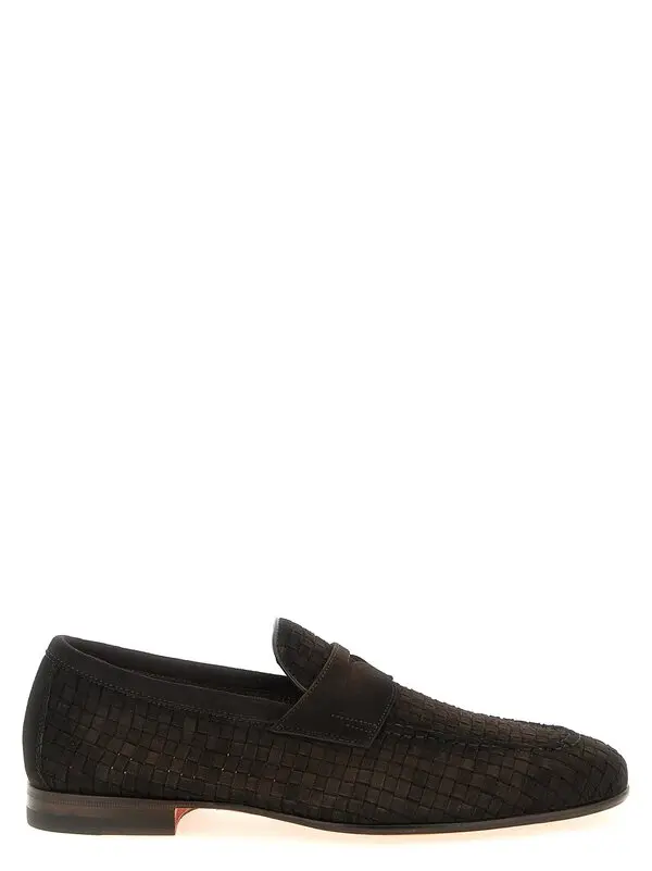 Santoni Woven Suede Loafers - Brown