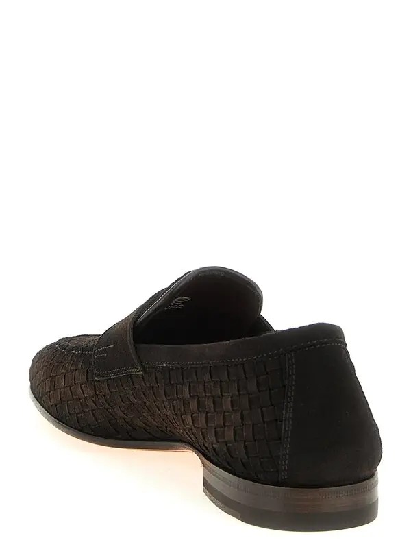 Santoni Woven Suede Loafers - Brown