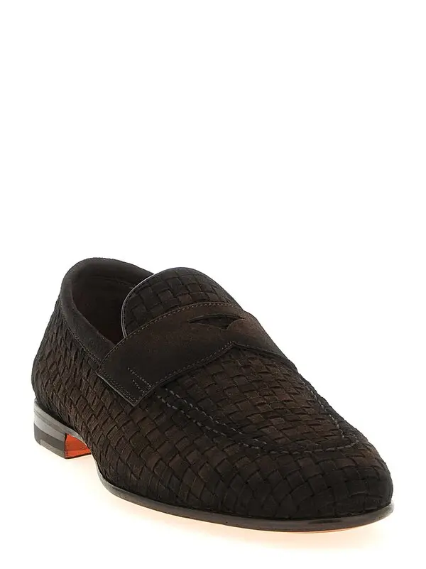 Santoni Woven Suede Loafers - Brown
