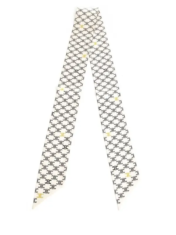 Celine Silk Twill Lavallière With Triomphe Print - White