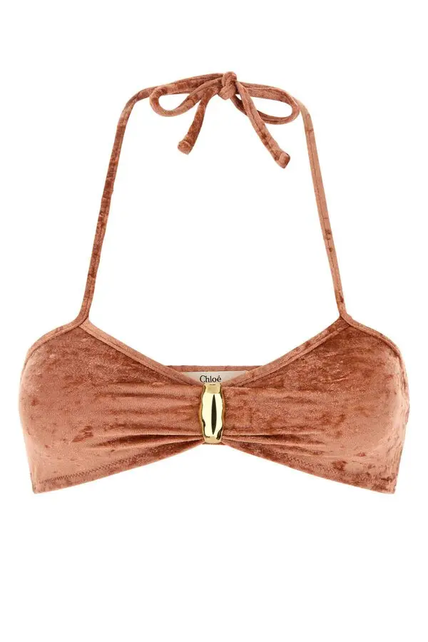 Chloé Stretch Velvet Bikini Top - Orange