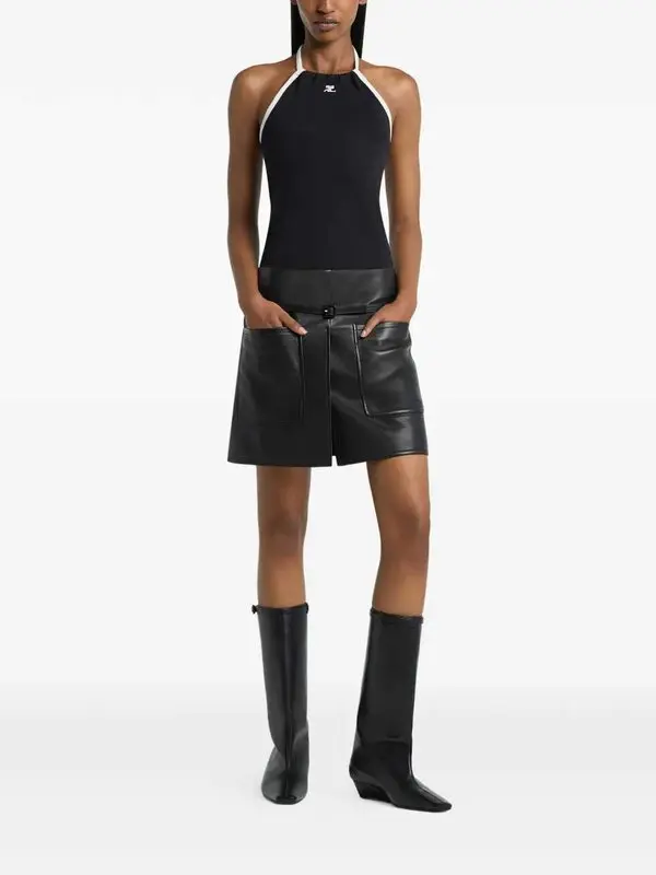 COURREGES Halter Neck Tank Top With Knot Closure - Black