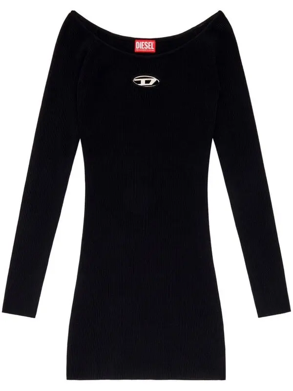 DIESEL® Ribbed Knit Off-the-shoulder Dress With Oval D Logo Plaque - Multicolor