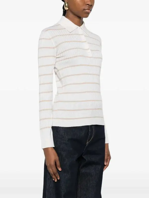 Max Mara Striped Ribbed Knit Polo - Multicolor