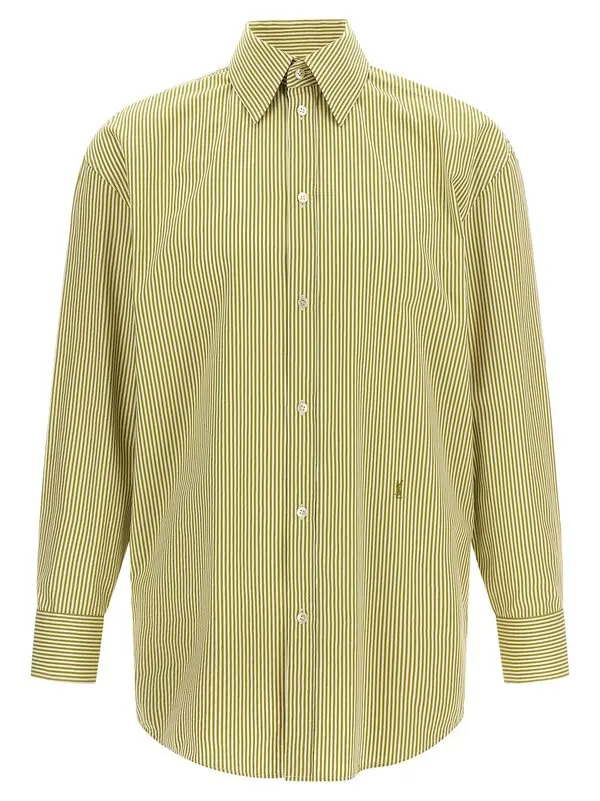 Saint Laurent Striped Cotton Poplin Shirt - Green