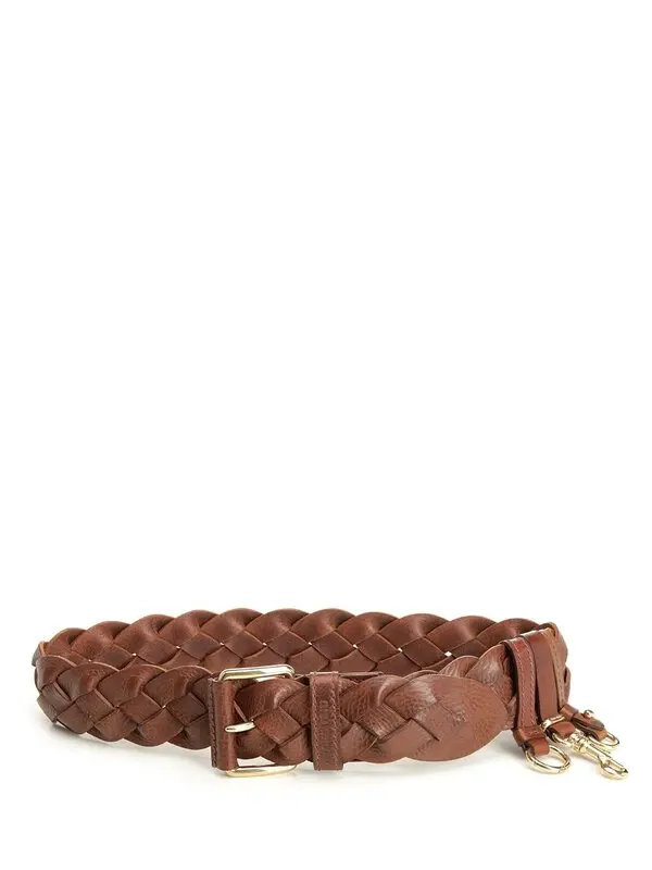 Miu Miu Woven Leather Belt With Iconic Buckle - Brown