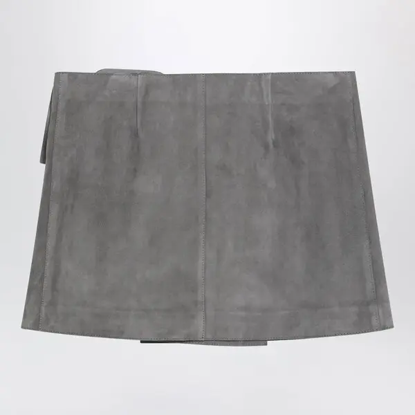 AMI Paris Suede Mini Skirt With Large Buckle Belt - Gray
