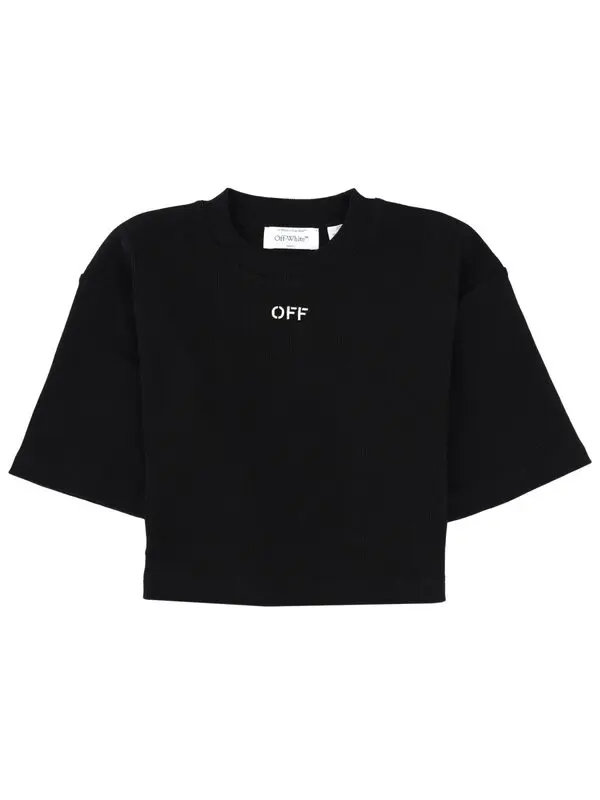 Off-White Cropped T-shirt With Logo - Black