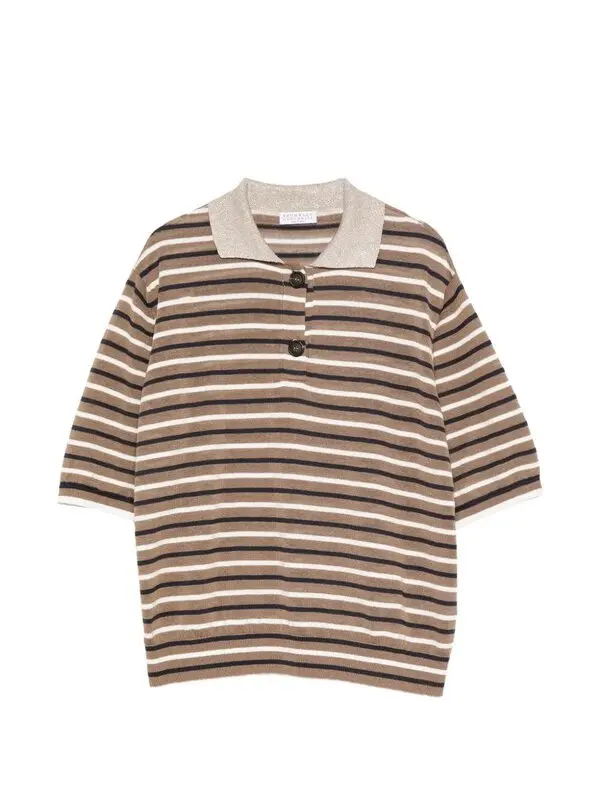 Brunello Cucinelli Striped Linen Blend Polo Sweater
