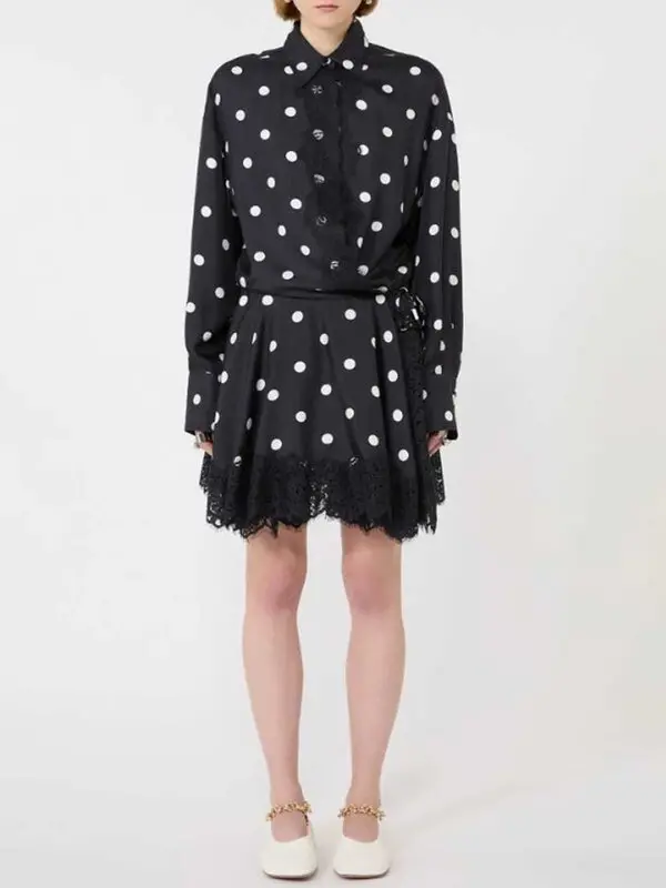 Sportmax Silk Polka Dot Shirt Dress With Lace Trim
