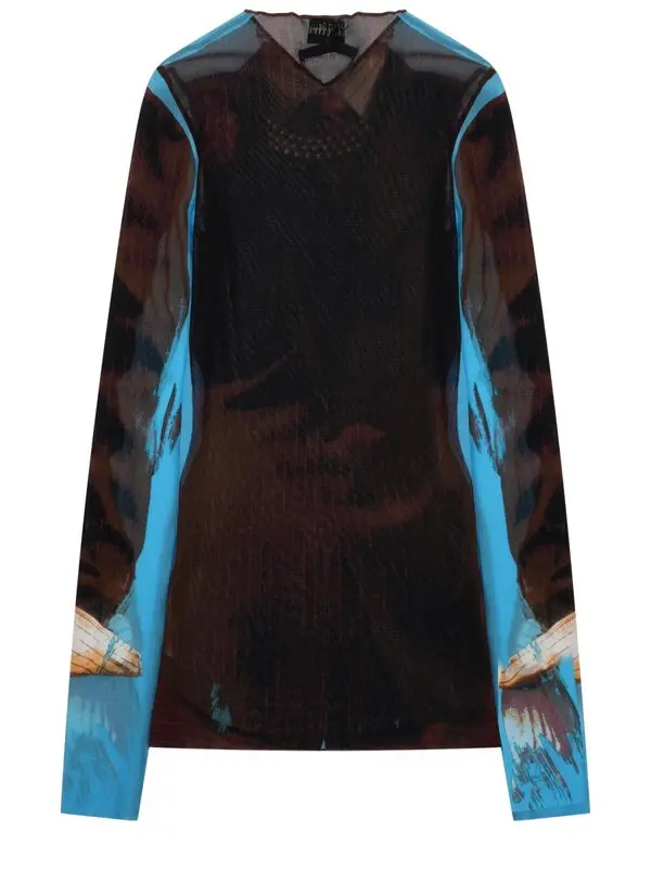 JEAN PAUL GAULTIER Printed Mesh Long Sleeve Top