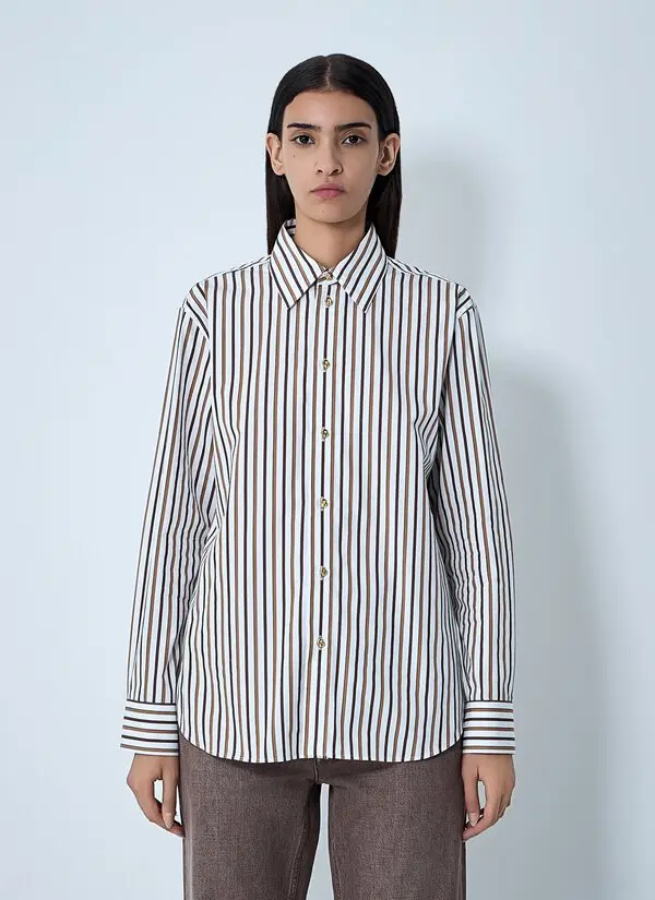 Bottega Veneta Striped Cotton Poplin Button-down Shirt - Brown