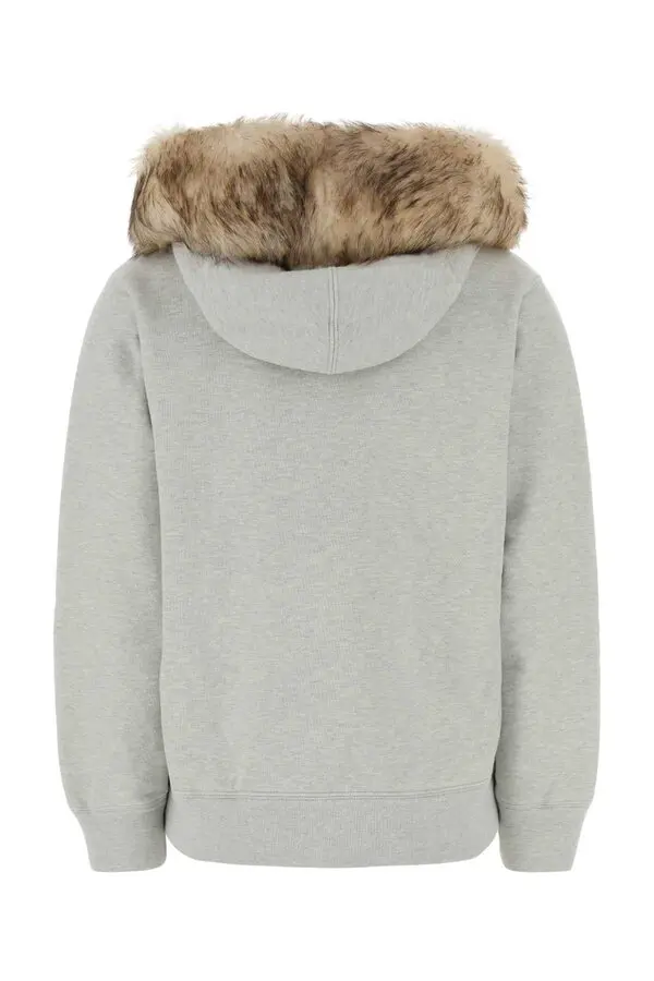 Prada Grey Cotton Hoodie With Fur Trim - Gray
