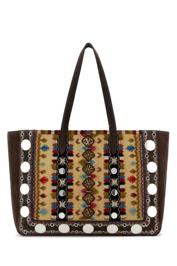 Valentino Garavani Embellished Fabric And Suede Shopping Bag - Multicolor