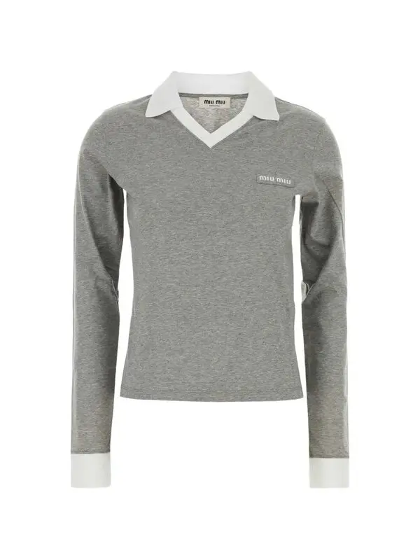 Miu Miu Cotton Jersey Collared Sweatshirt With Logo Detail