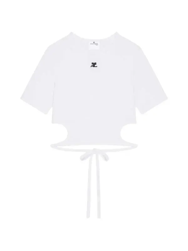 COURREGES Cropped T-shirt With Cut-out Detail - White