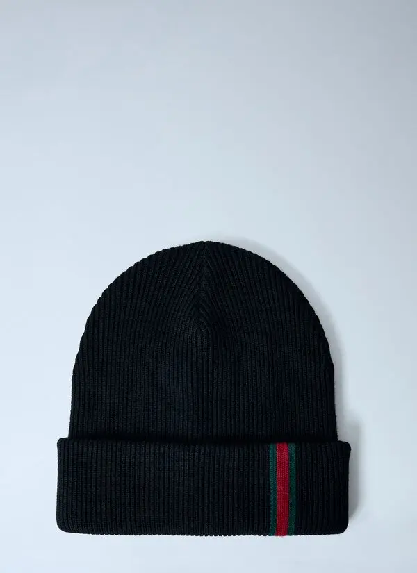 Gucci Logo Motif Wool-blend Beanie - Black