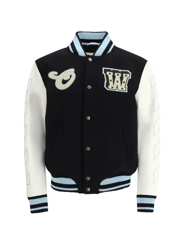 Off-White Varsity Star Logo Leather And Wool Jacket - Black