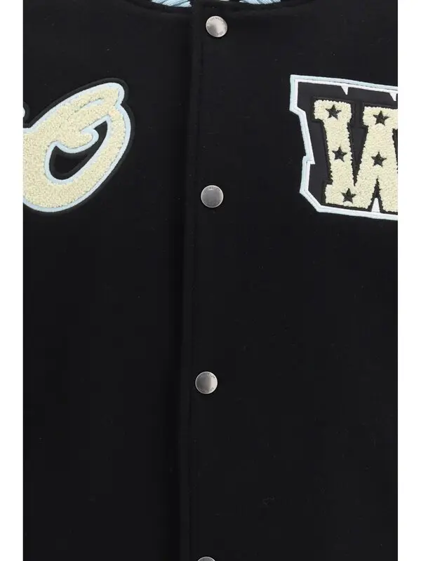 Off-White Varsity Star Logo Leather And Wool Jacket - Black