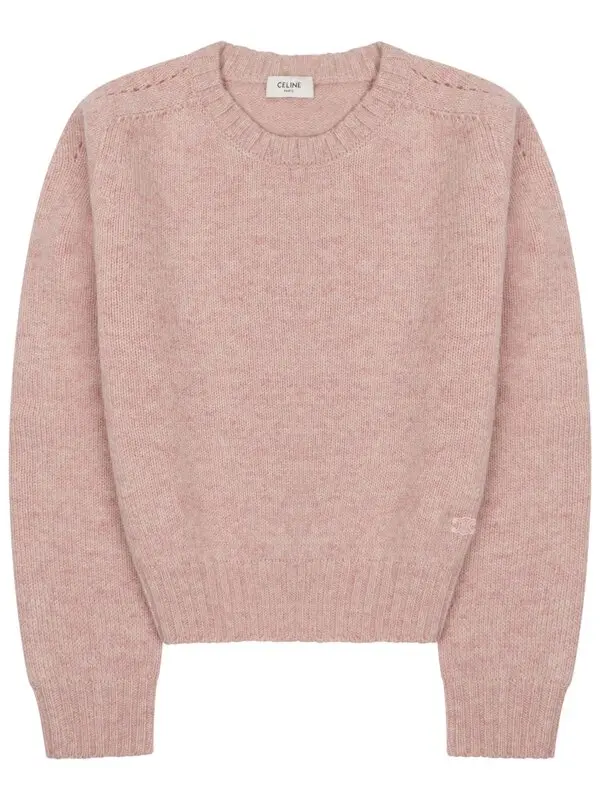 Celine Round Neck Wool Pullover Sweater - Pink