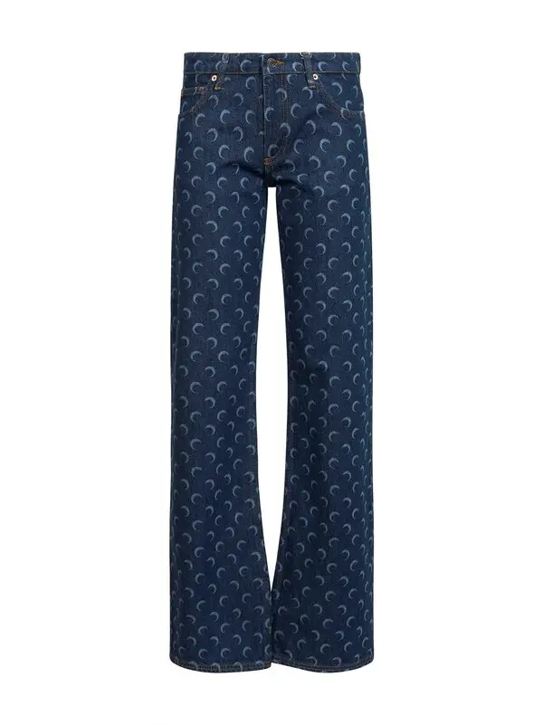 MARINE SERRE Midnight Blue Denim Moon Bootcut Jeans - Multicolor