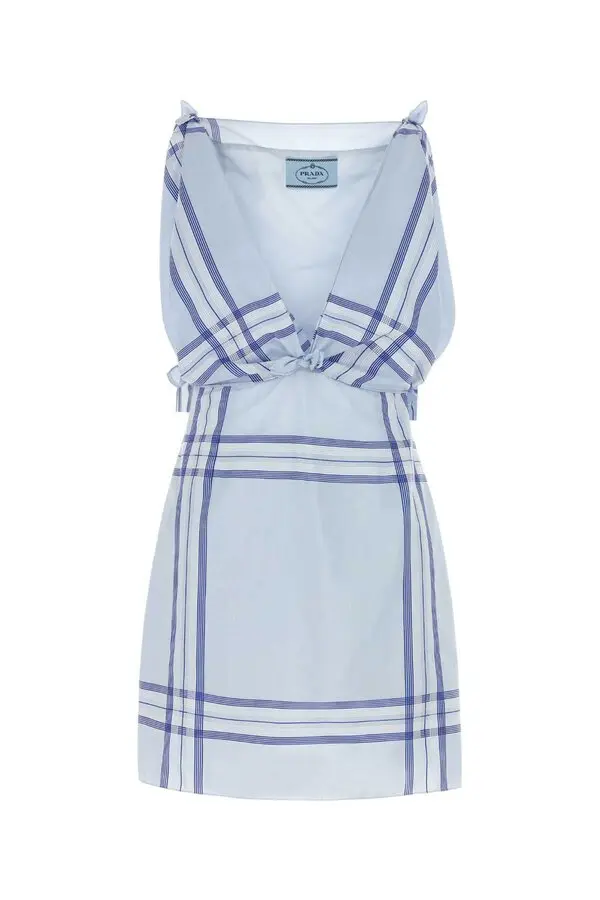Prada Embroidered Cotton Mini Dress - Blue
