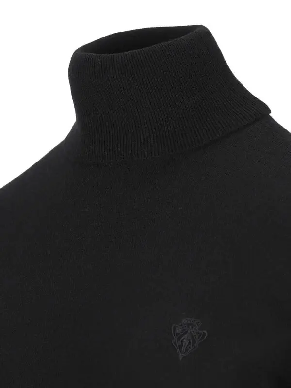 Gucci Wool Turtleneck With Ribbed Edges And Black Embroidery - Multicolor