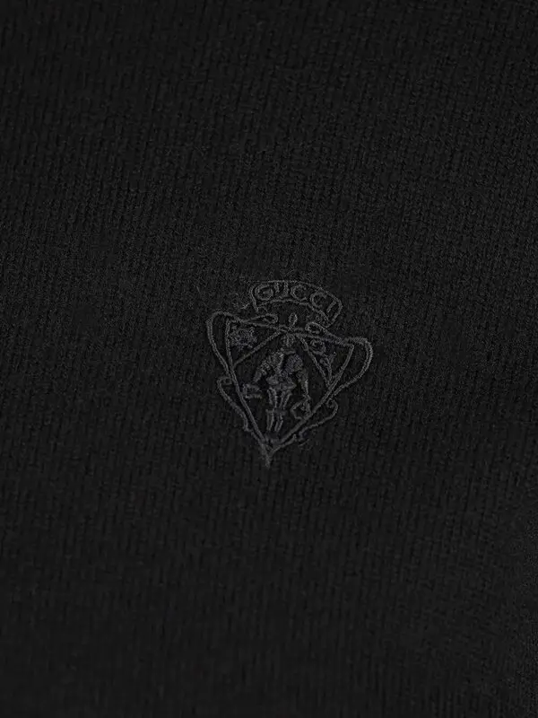 Gucci Wool Turtleneck With Ribbed Edges And Black Embroidery - Multicolor