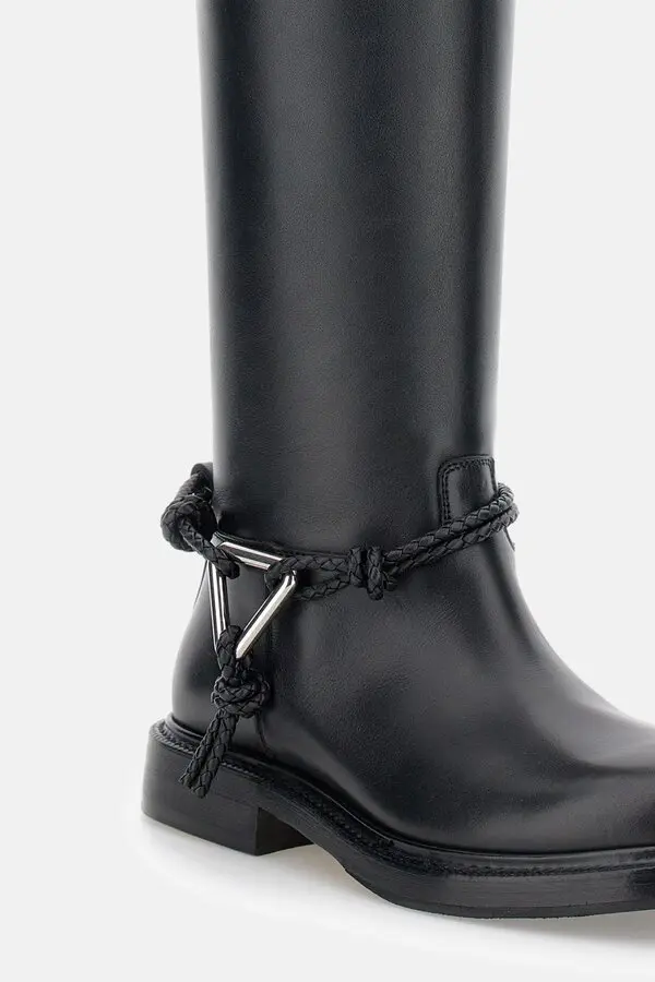 Bottega Veneta Leather Boot With Braided Strap Detailing