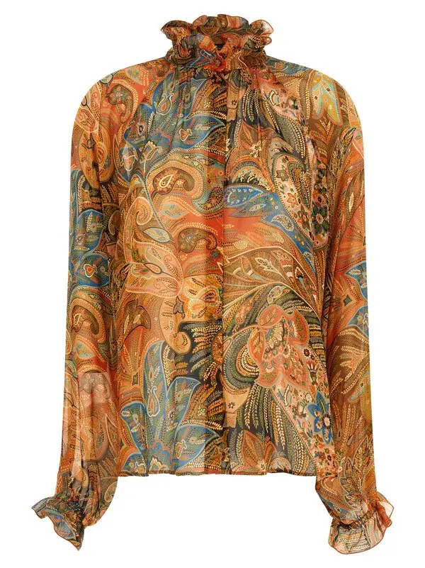 Etro Paisley Print Chiffon Ruffle Collar Shirt - Multicolor
