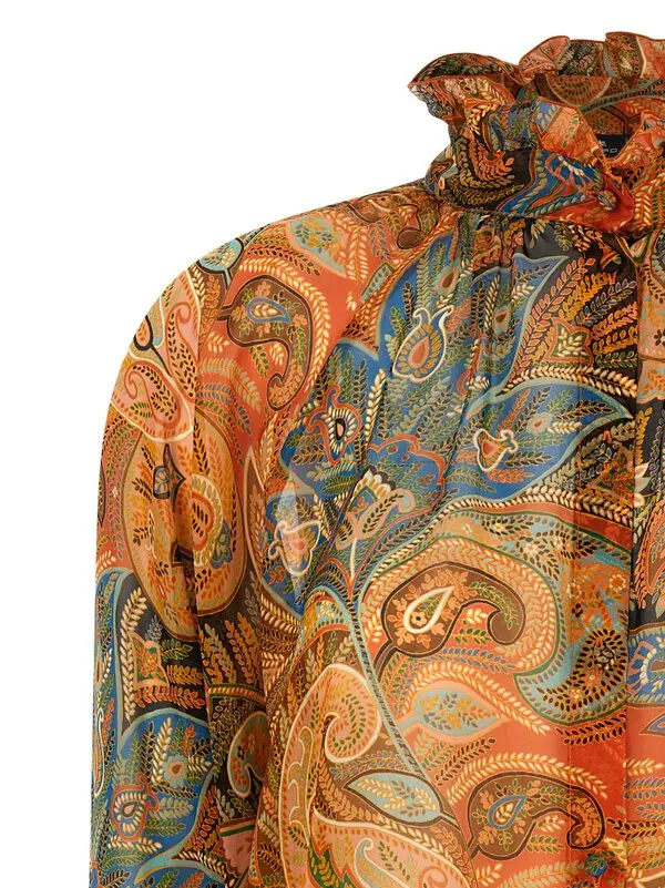 Etro Paisley Print Chiffon Ruffle Collar Shirt - Multicolor