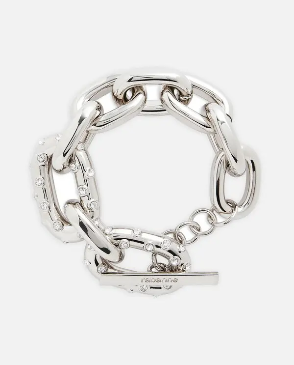 Rabanne Silver Link Bracelet With Crystal Embellishments - Multicolor