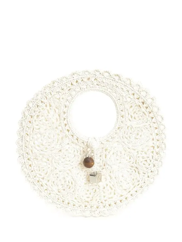 Jacquemus Le Petit Rond Spiaggia Crocheted Raffia Handbag - White