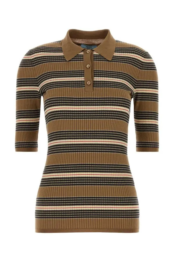 Prada Embroidered Stretch Cotton Blend Polo Shirt