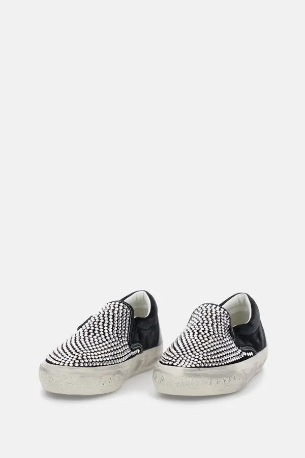 GOLDEN GOOSE Black Suede Crystal Embellished Slip-on Sneakers