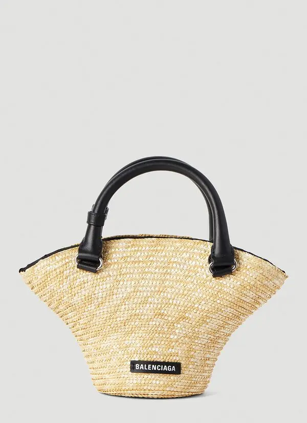 Balenciaga Straw-blend Mini Tote Bag With Twin Top Handles - Cream
